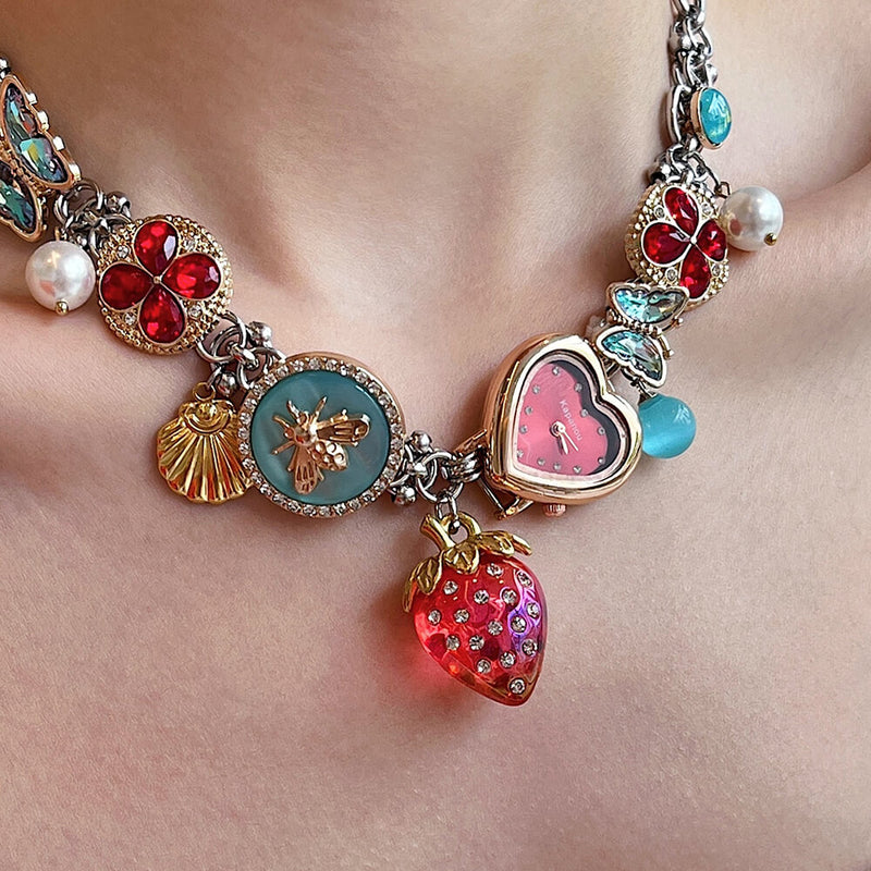 Cottagecore Heart Clock Necklace | Cute Accessories – Boogzel Clothing