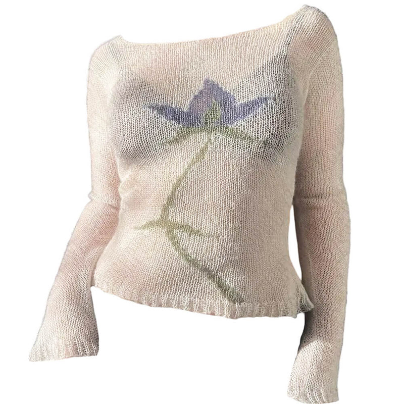 Y2K Lily Crochet Long Sleeve Top | Aesthetic Clothes – Boogzel Clothing